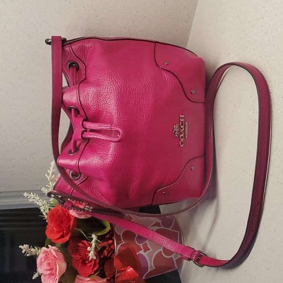 Coach | Bags | Coach Soft Pebbled Leather Bucket Crossbody Bag Hot Pink ...